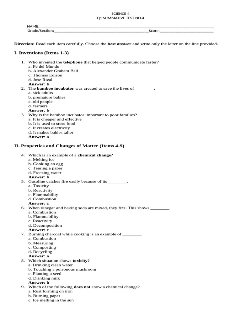 Grade 4 Science Q1 Test Review | PDF | Waste | Compost