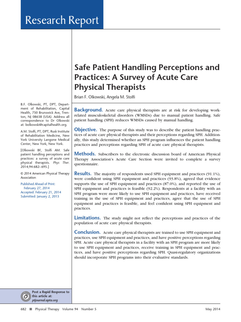 Survey on Safe Patient Handling in PTs | PDF | Physical Therapy ...