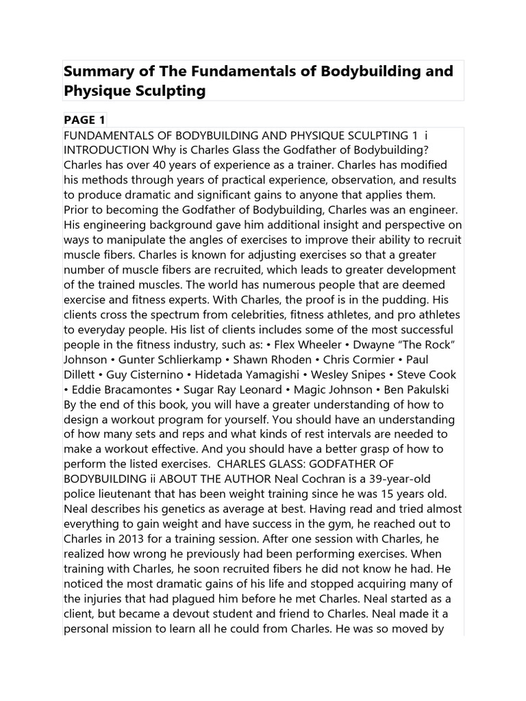 Summary of The Fundamentals of Bodybuilding and Physique Sculpting ...