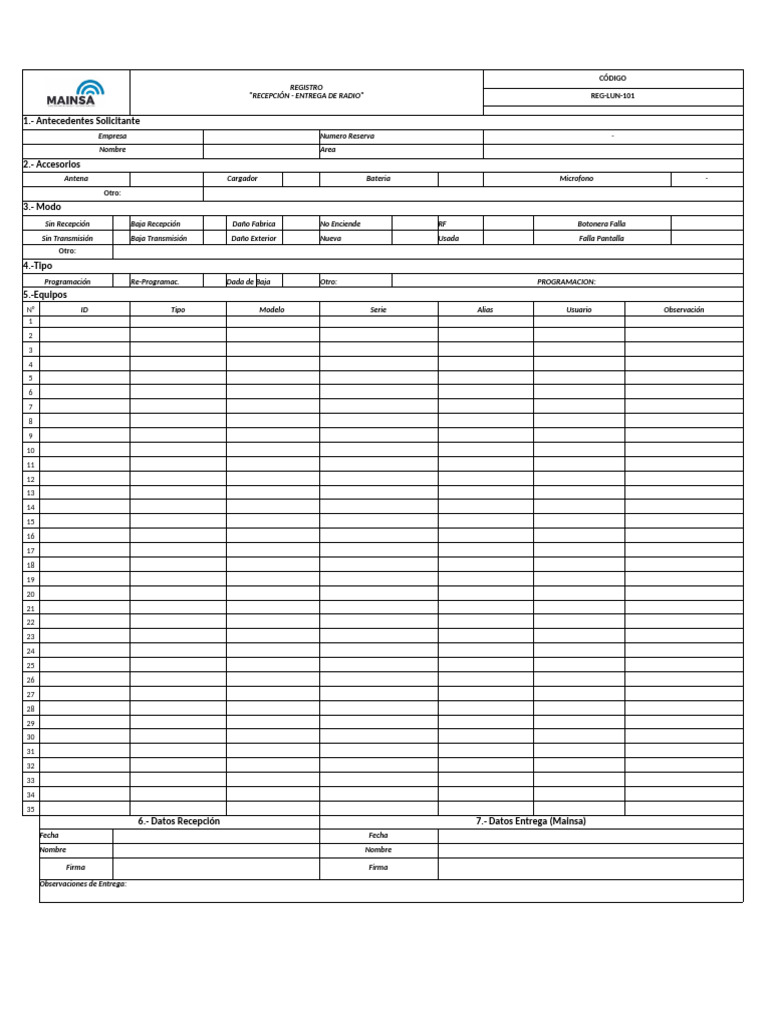 Registro de Recepción y Entrega de Radios | PDF