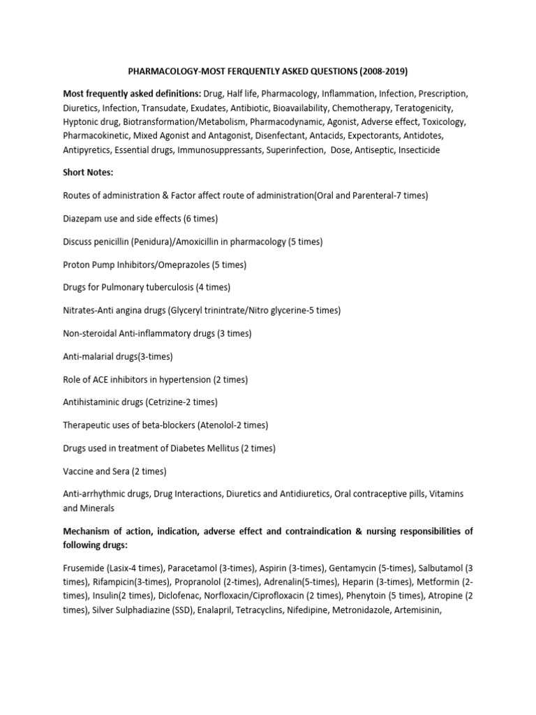 Pharmacology FAQs: Key Drug Insights | PDF