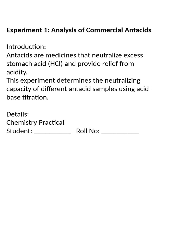 Experiment 1 Antacid Analysis 5slides | PDF | Titration | Chemistry