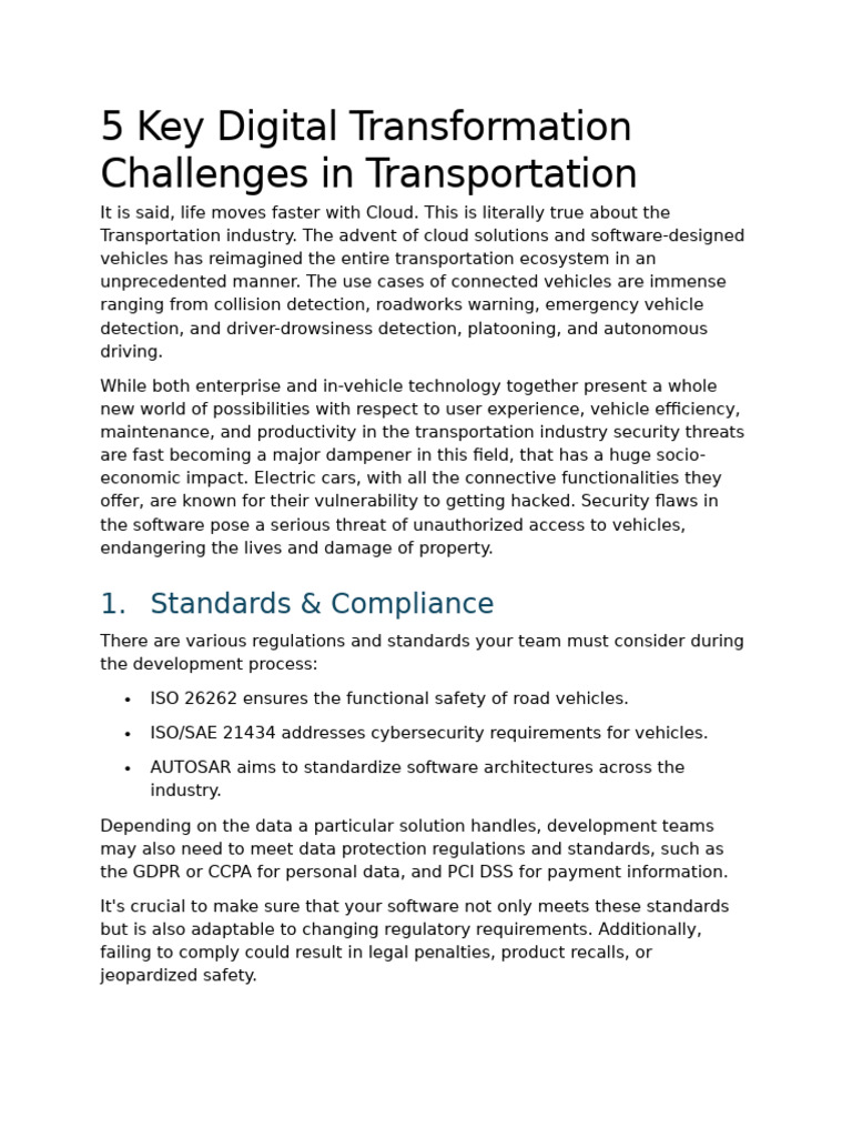 5 Key Digital Transformation Challenges in Transportation | PDF ...