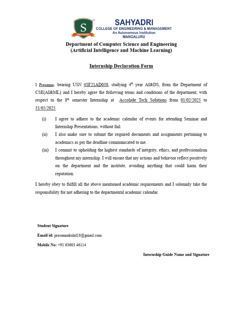 INTERNSHIP DECLARATION (1) | PDF