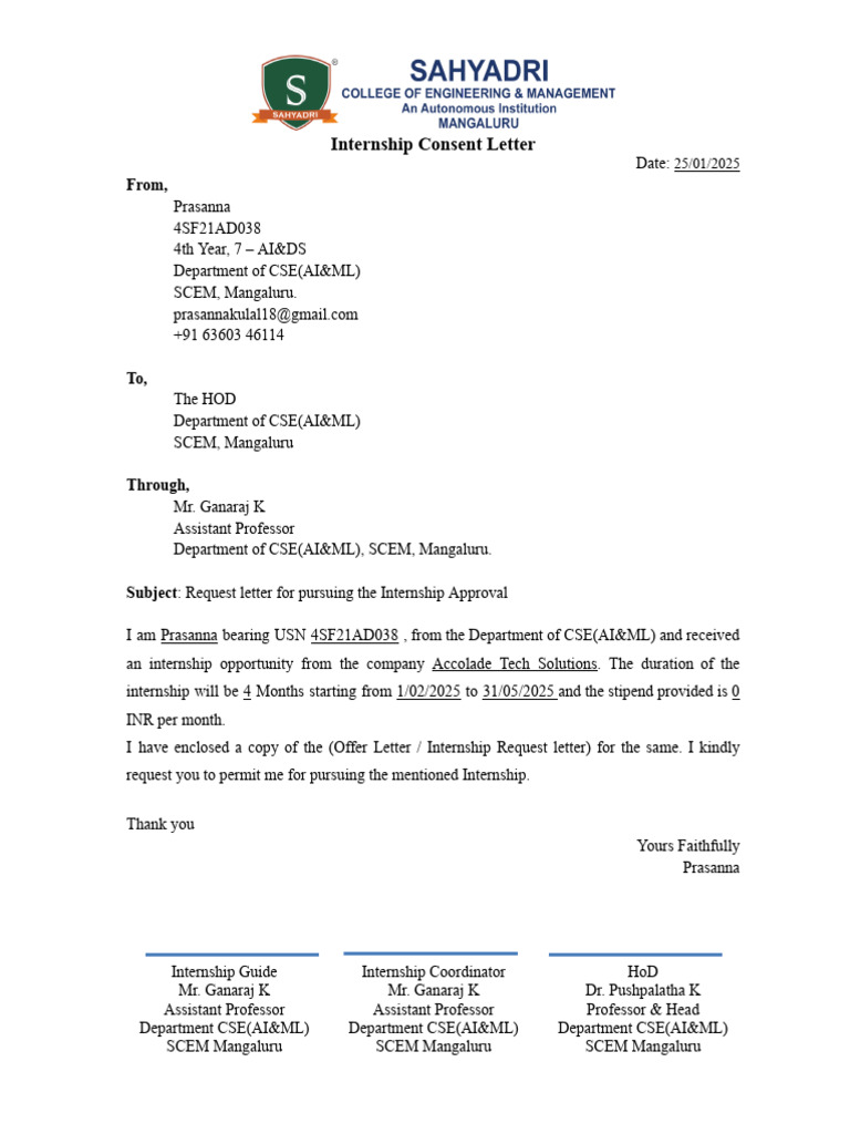 Cse-Aiml-Internship-Request Letter | PDF