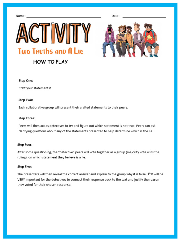 Two Truths and A Lie Activity Guide | PDF
