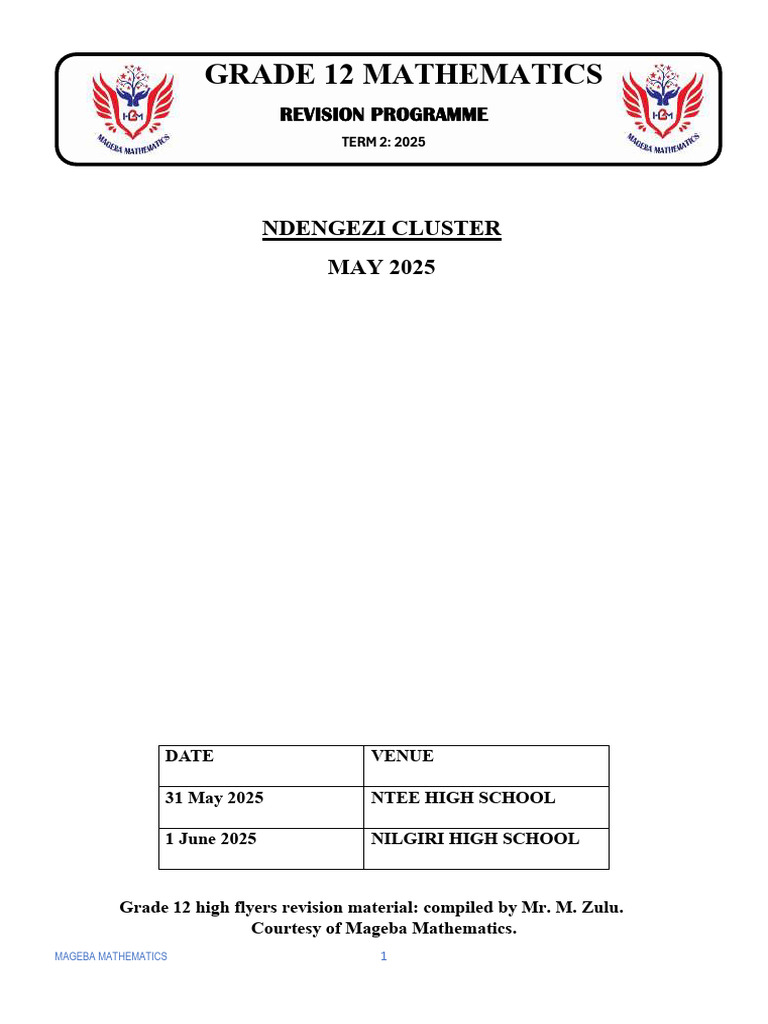 Grade 12 Mathematics Revision Guide | PDF | Circle | Elementary Mathematics