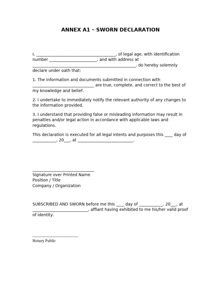Sworn Declaration Annex A1 Form | PDF