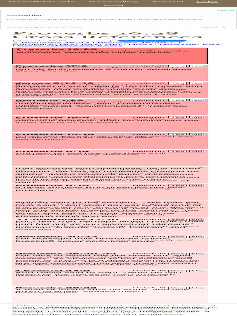Prov 1628 Cross References (14 Verses) | PDF | Book Of Proverbs ...