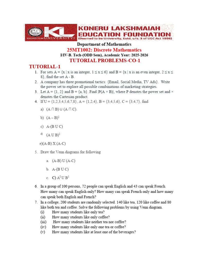 Discrete Math Tutorial Problems Overview | PDF | Number Theory ...