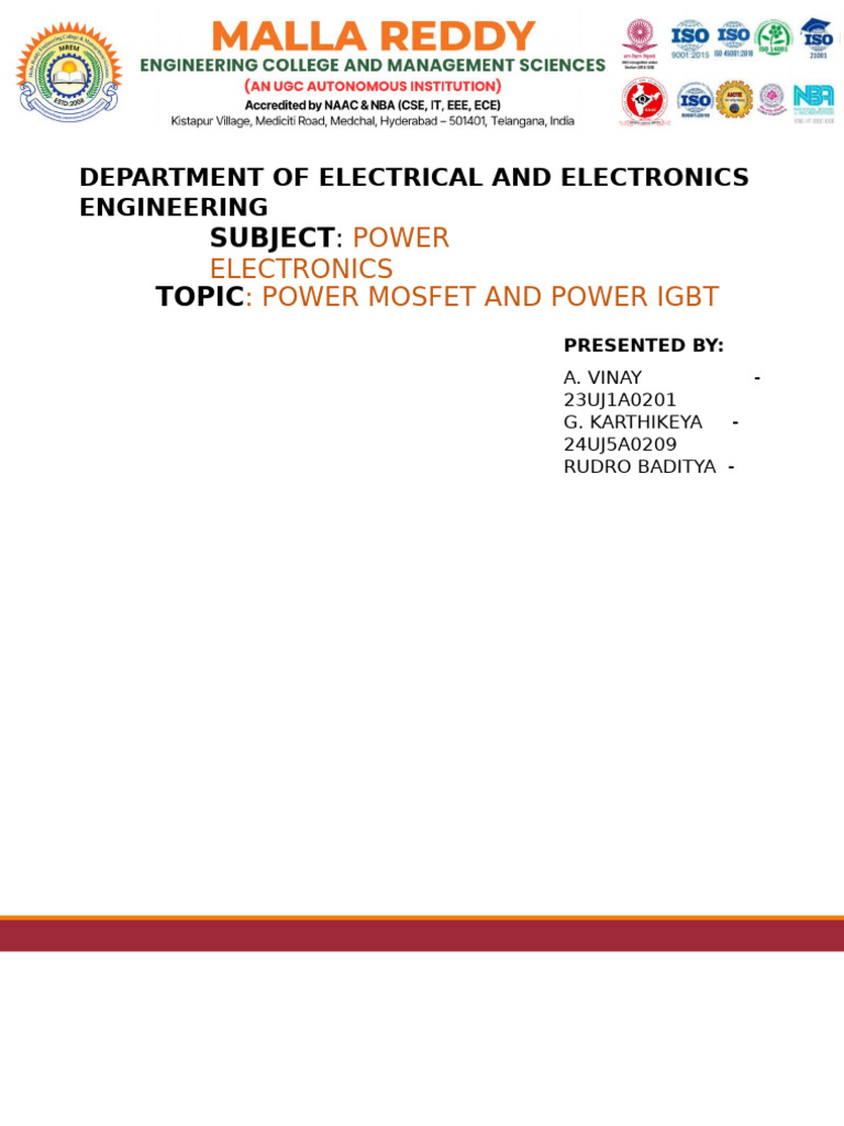 Subject Topic: Power Electronics: Power Mosfet and Power Igbt | PDF