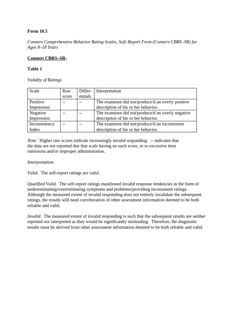 Conners CBRS Self-Report Ages 8-18 | PDF | Attention Deficit ...
