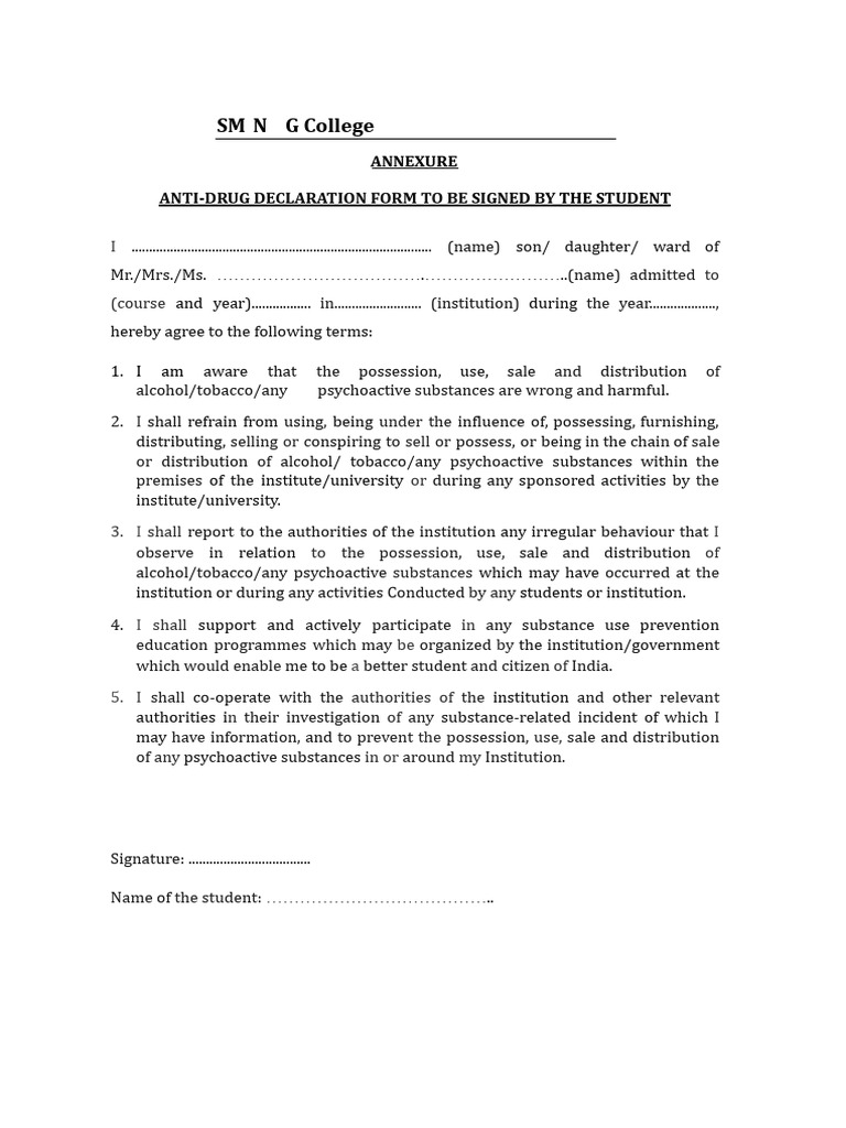 Anti Drug Declaration Form | PDF