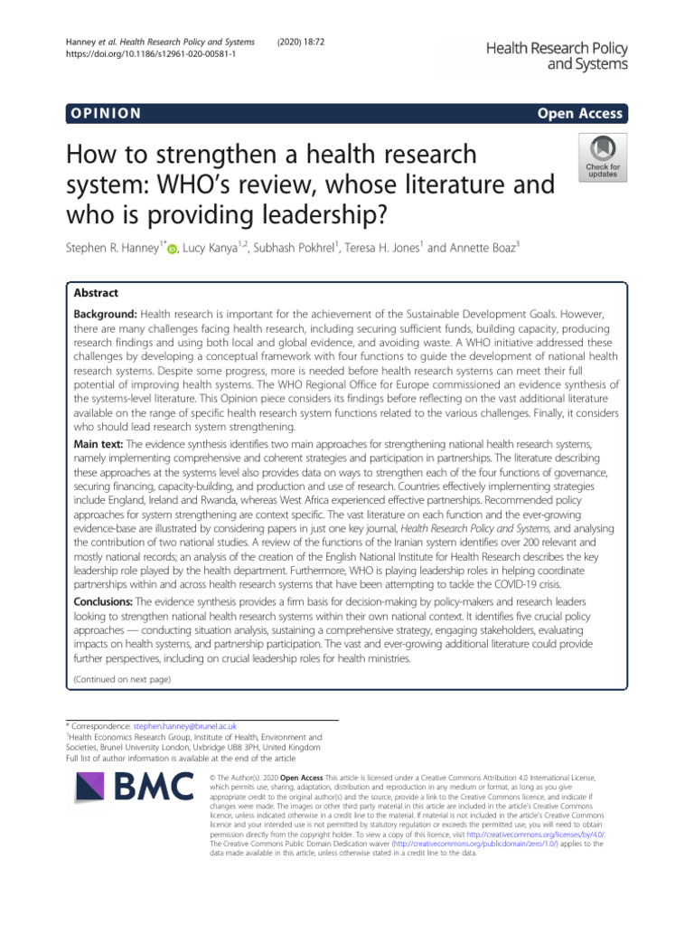 Strengthening National Health Research Systems | PDF | Capacity ...