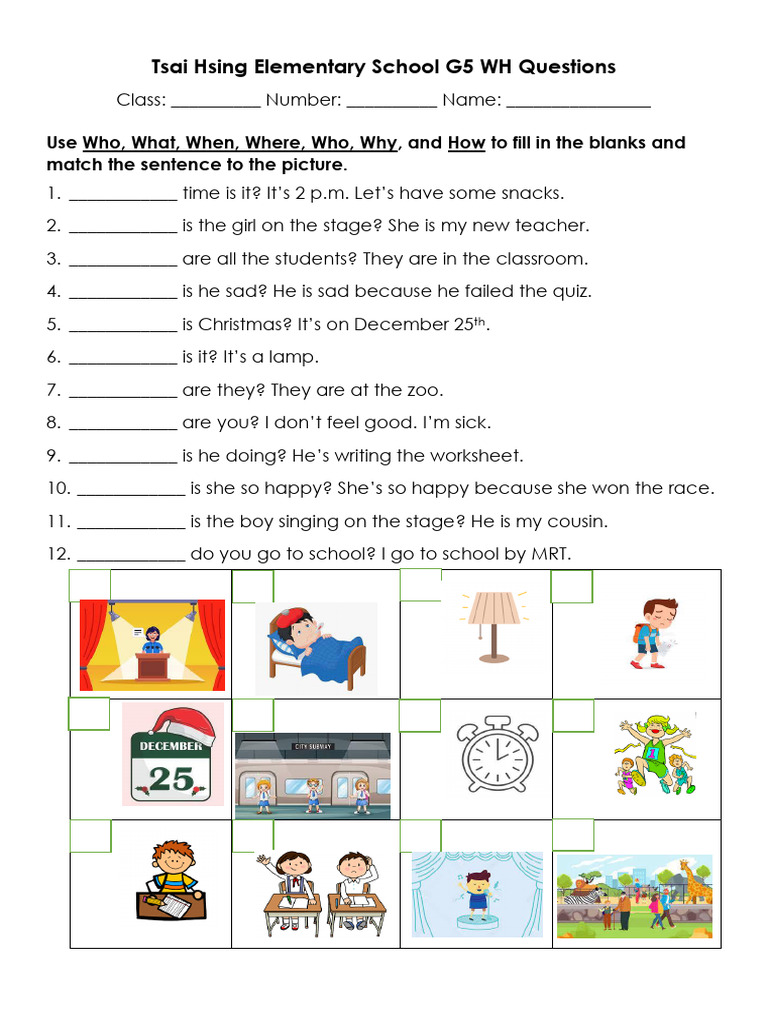 G5 WH Questions Worksheet | PDF