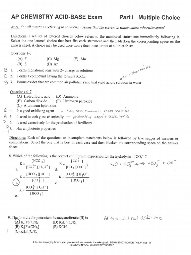 Acid Base Test Answer Key | PDF