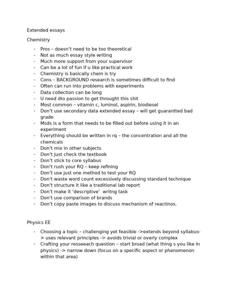 Extended Essays: Chemistry, Physics, Maths Tips | PDF