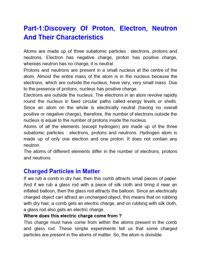 Discovery of Subatomic Particles | PDF | Proton | Atoms