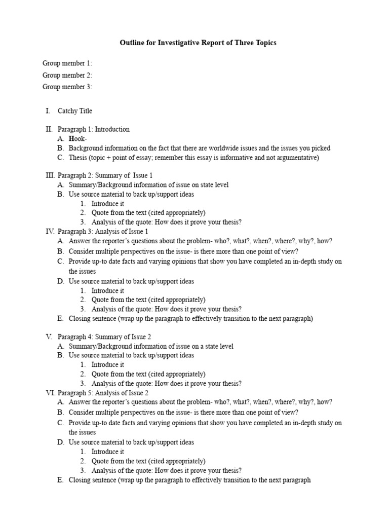 Investigative Report Outline: Three Issues | PDF | Paragraph | Essays
