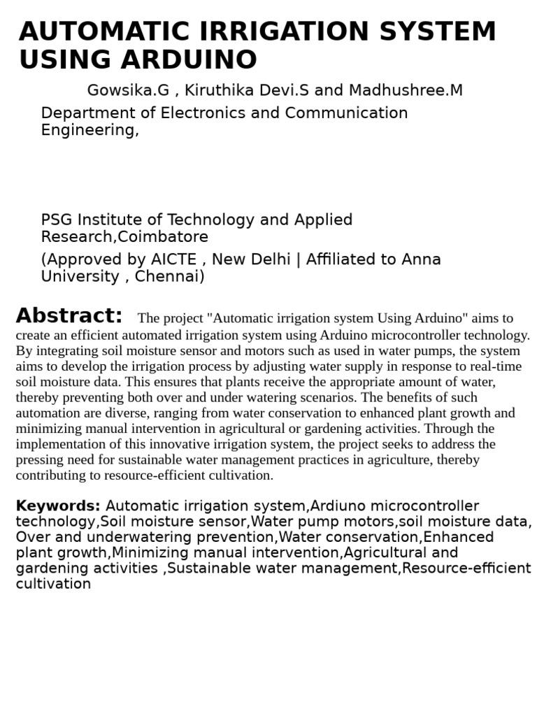 Arduino-Based Automatic Irrigation System | PDF