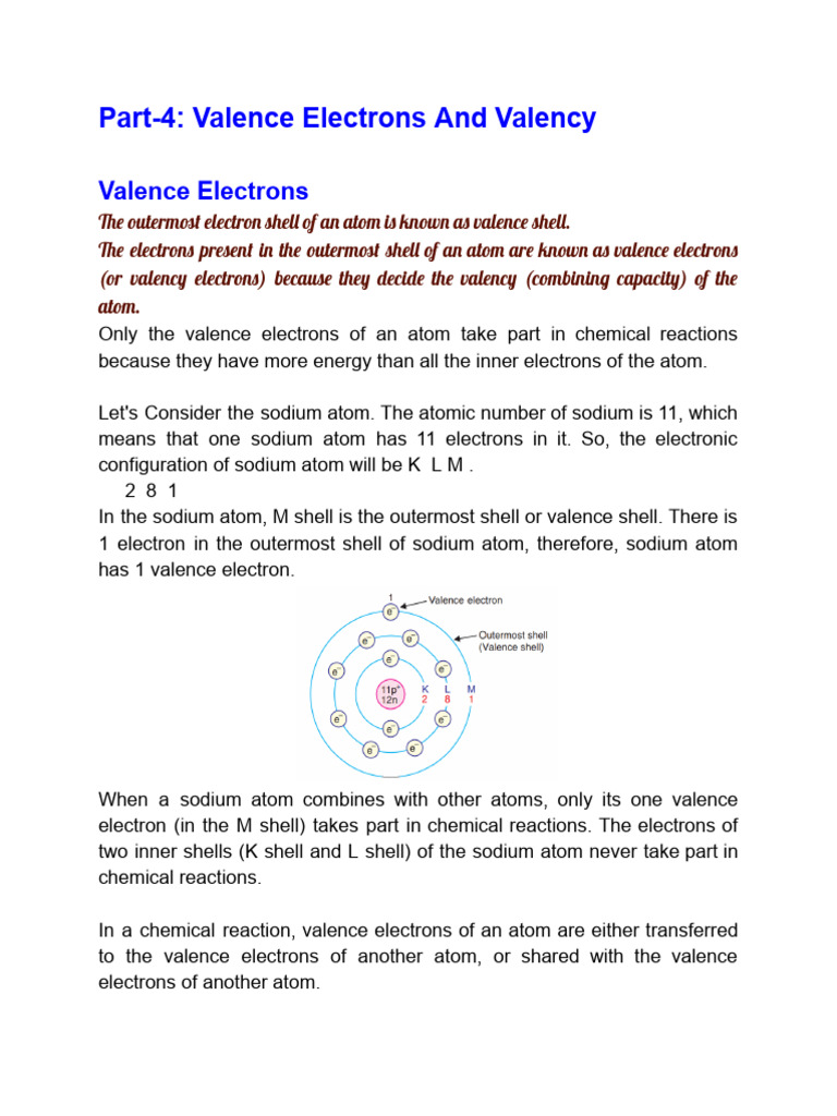 Part-4 - Valence Electrons and Valency | PDF | Valence (Chemistry) | Atoms