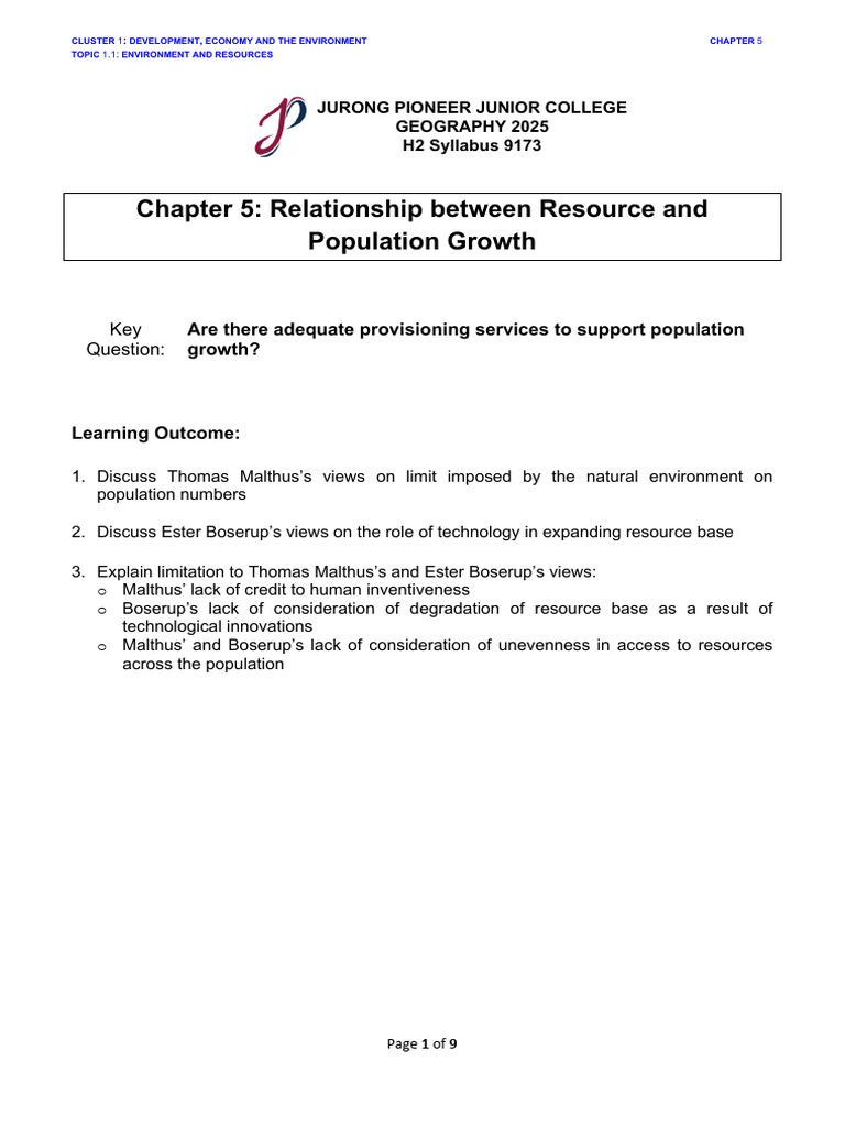 Chapter 5 - Relationship Between Population Growth and Resources | PDF ...