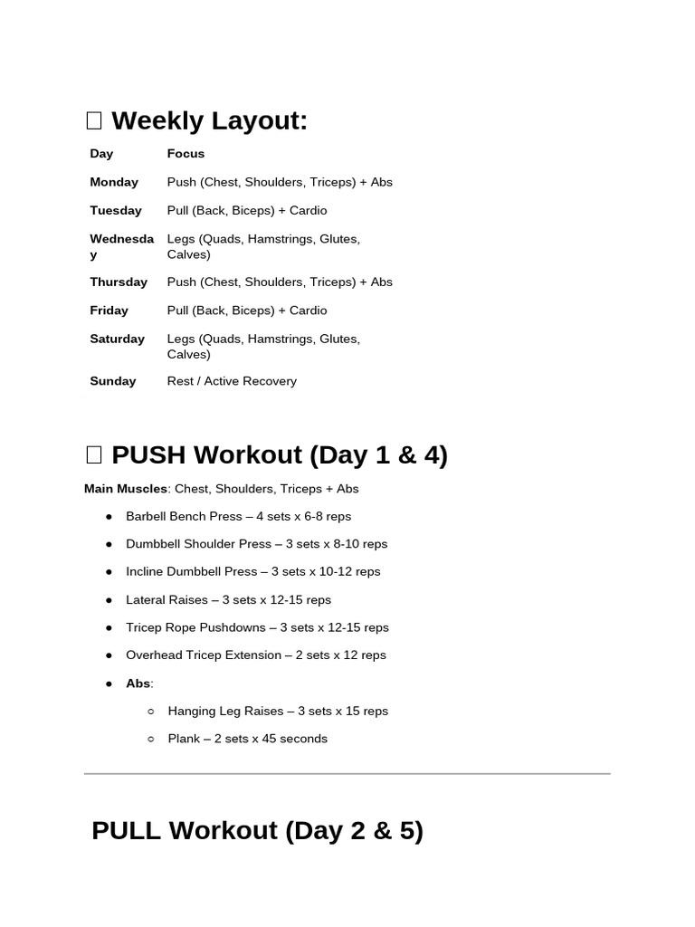 6 Days PPL Workout Plan | PDF