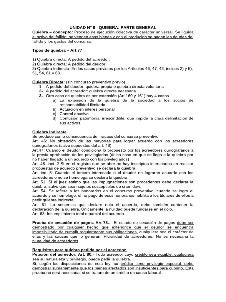 Apunte Quiebra - 23 | PDF | Bancarrota | Pagos
