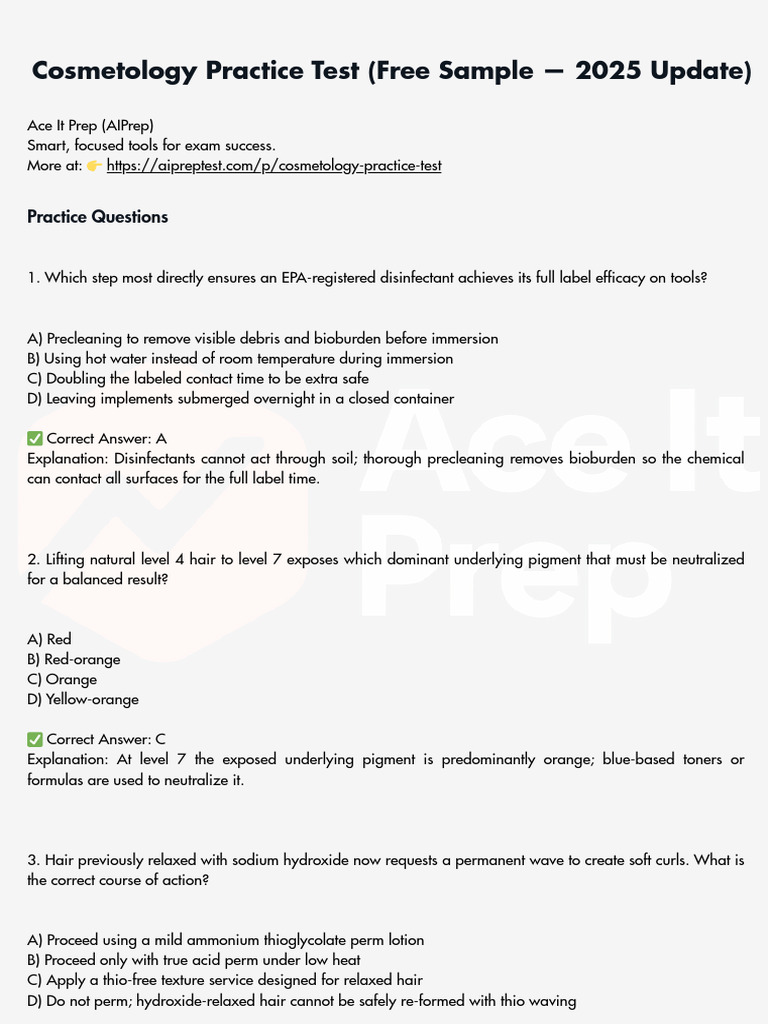 Cosmetology Practice Test Questions | PDF | Buffer Solution | Hair