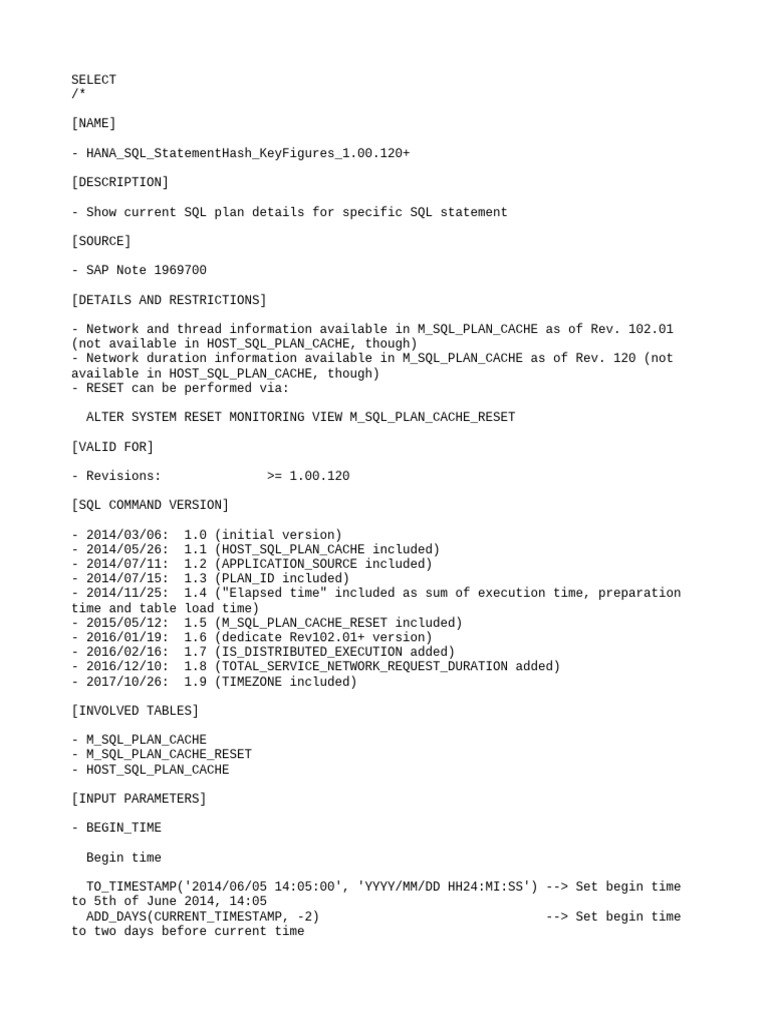 SQL Plan Details for HANA Analysis | PDF | Computing | Software Engineering