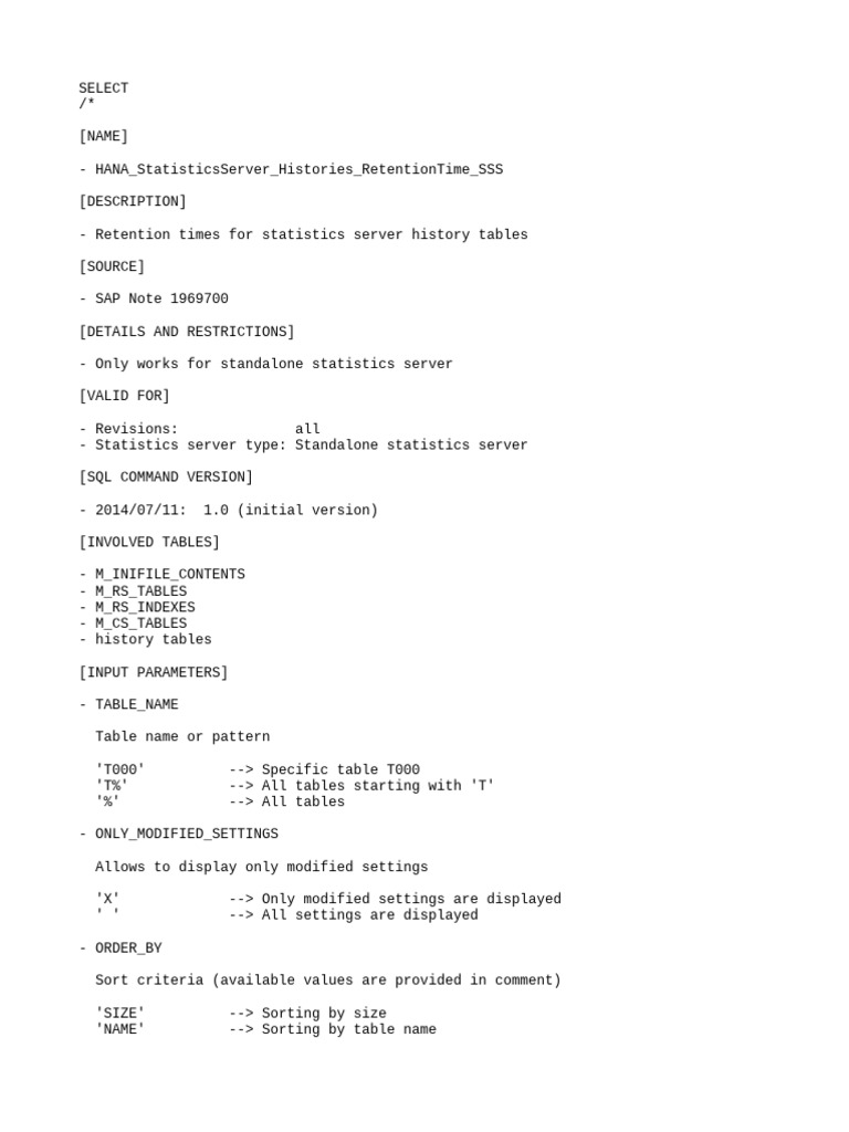 HANA StatisticsServer Histories RetentionTime SSS | PDF | Parameter (Computer Programming ...