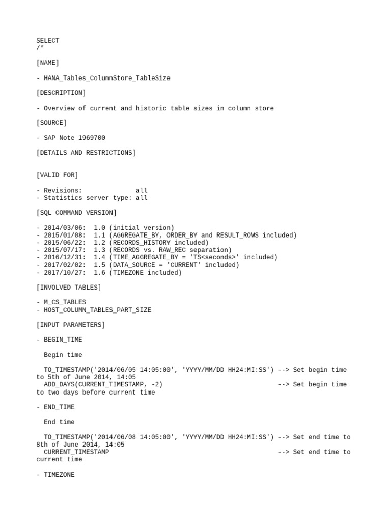 HANA Column Store Table Size Overview | PDF | Schema (Psychology ...