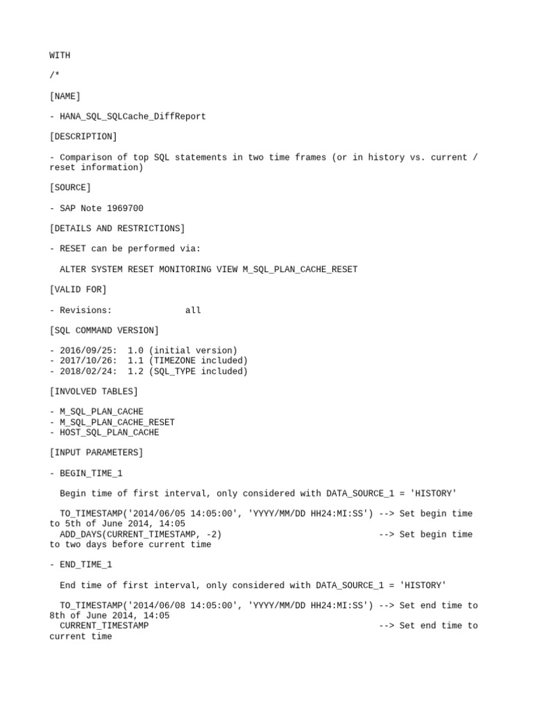 Hana SQL Sqlcache Diffreport | PDF | Sql | Table (Database)