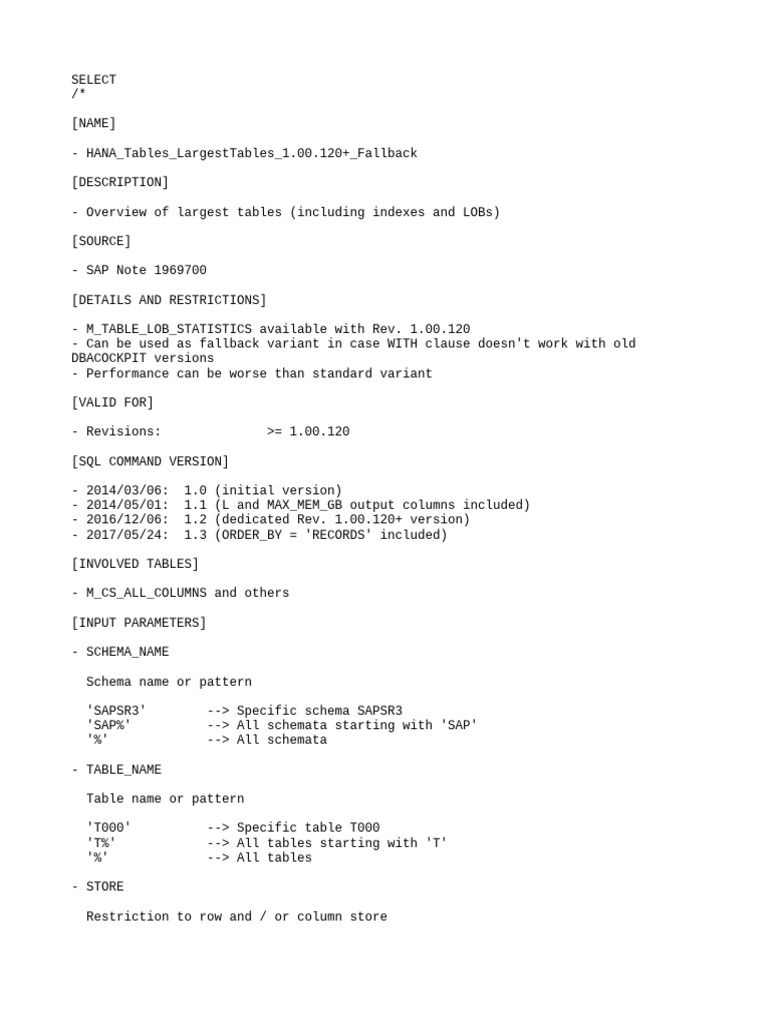 Hana Tables Largesttables 1 00 120 Fallback Pdf Schema Psychology