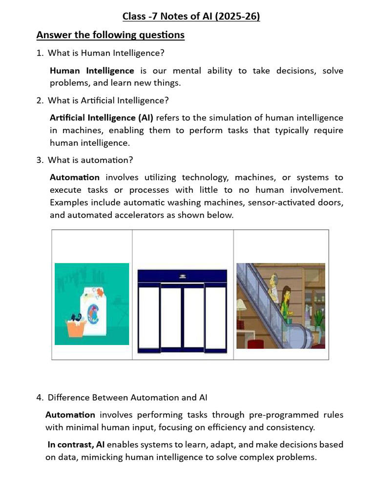AI Class 7 Notes 2025-26-1 | PDF | Artificial Intelligence ...