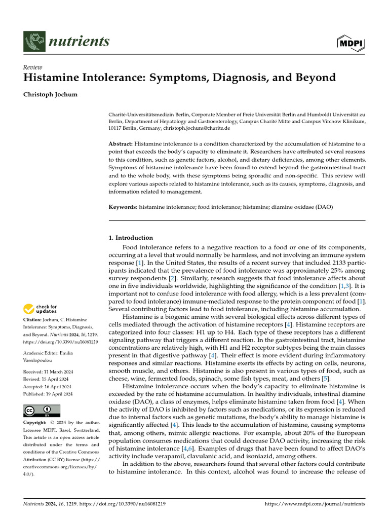 Histamine Intolerance - Symptoms, Diagnosis, And Beyond | PDF | Food ...