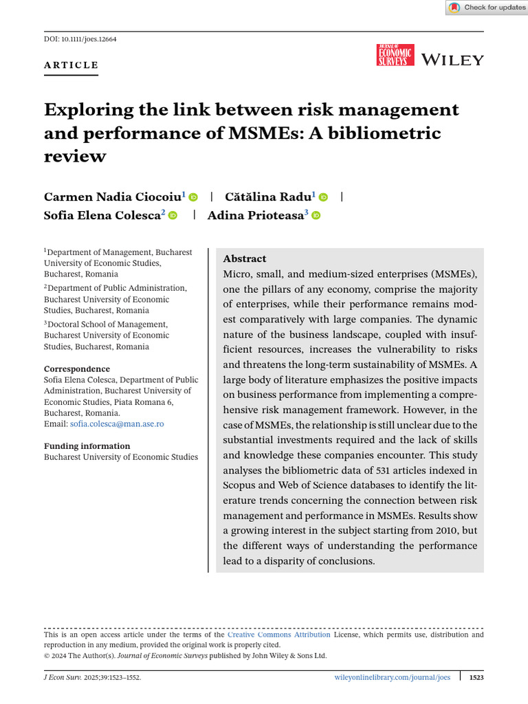 Exploring The Link Between Risk Management and Performance of MSMEs A ...