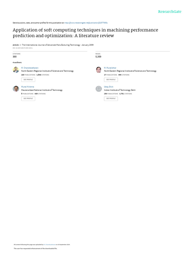 Application of soft computing techniques in machining performance prediction and optimization A ...