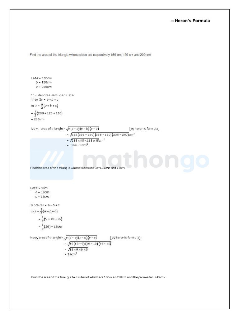 RD Sharma Class 9 Chapter 17 Herons Formula | PDF