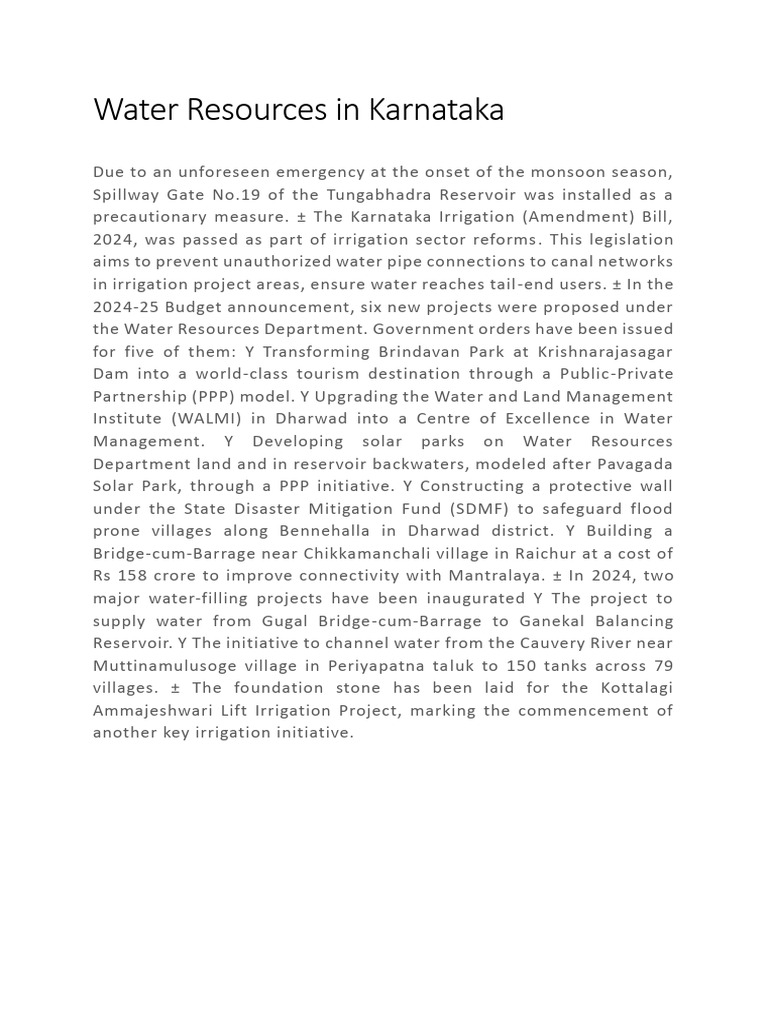 Karnataka Water Resource Developments | PDF