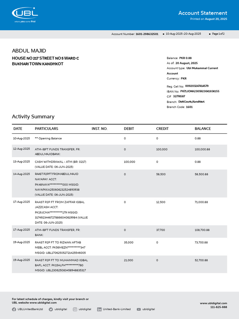UBL-20-Aug-2025 07 - 35 - 58 | PDF | Money | Personal Finance