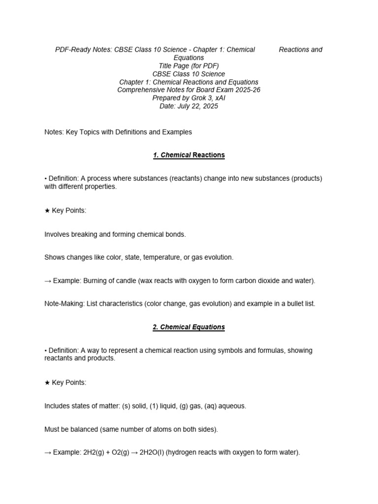 Class 10th Science Chapter 1 | PDF | Redox | Chemical Reactions
