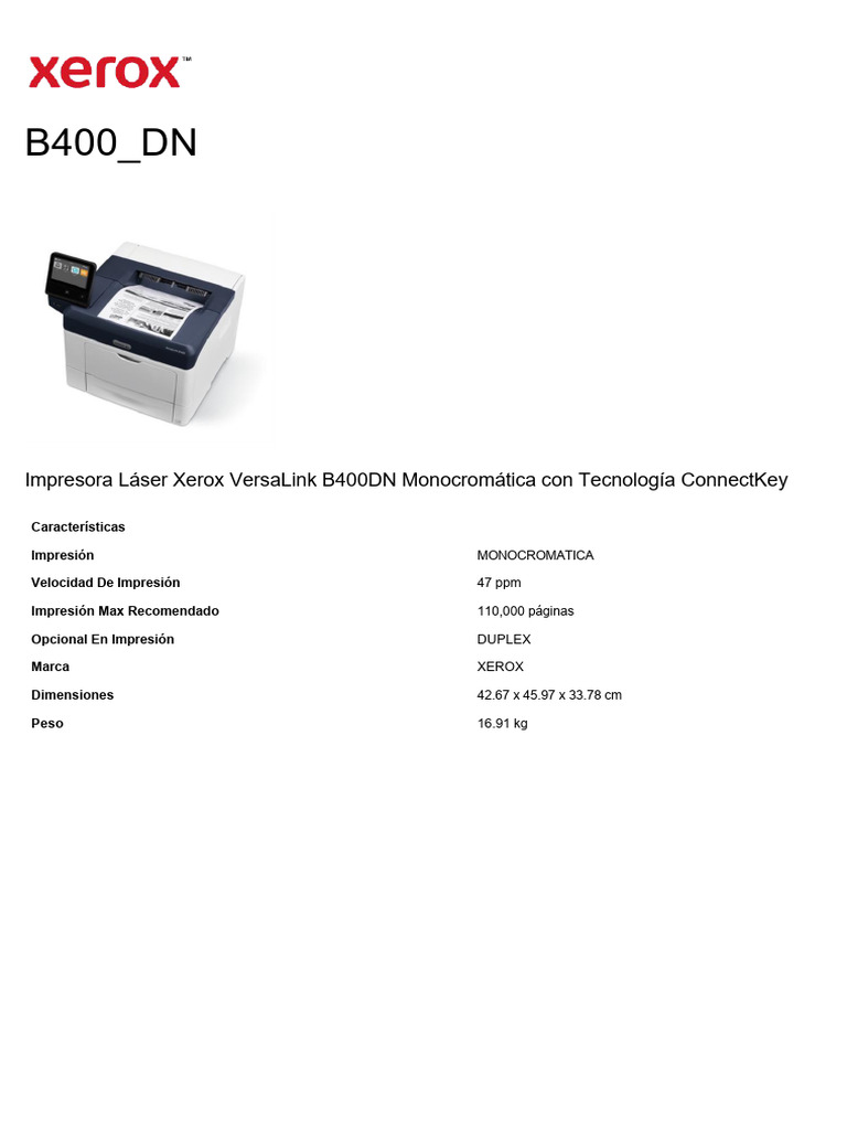 Impresora Láser Xerox VersaLink B400DN | PDF