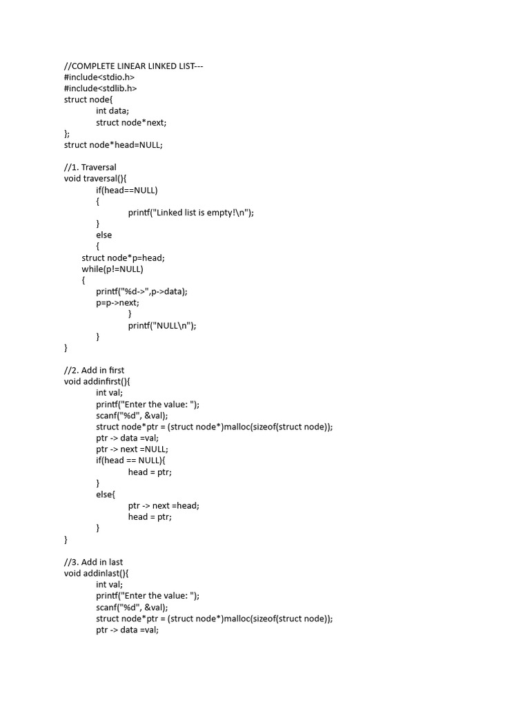 Linear Linked List Operations in C | PDF | Computer Programming | Software Engineering