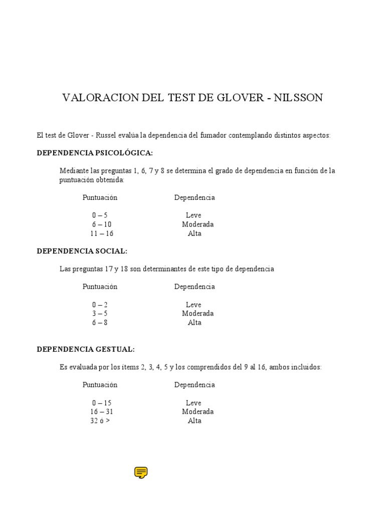 Valoración del Test de Glover-Nilsson | PDF