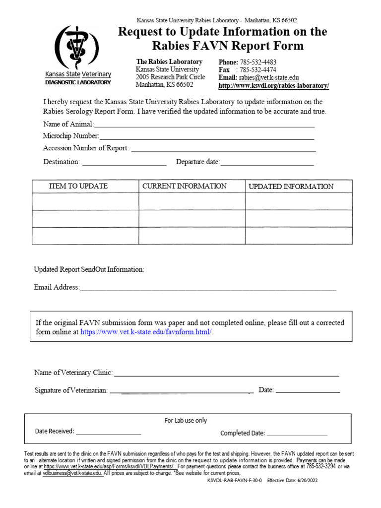 Update Request for Rabies FAVN Form | PDF | Human–Animal Interaction