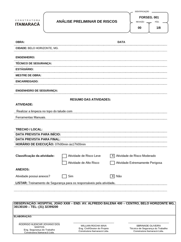 Limpeza de Talude: Análise de Riscos | PDF