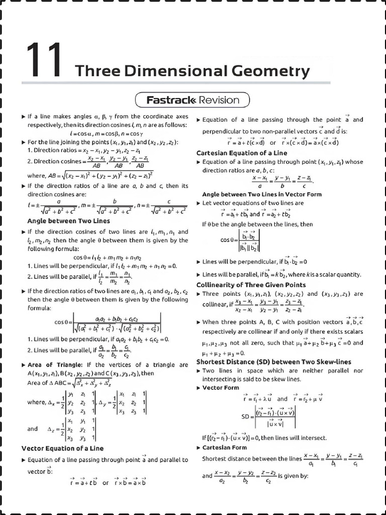 Chapter - 11 Three Dimensional Geometry | PDF