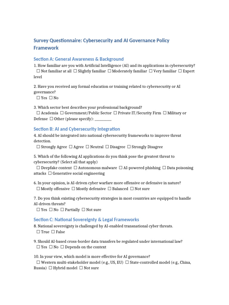 AI Cybersecurity Survey Questionnaire | PDF | Computer Security | Security