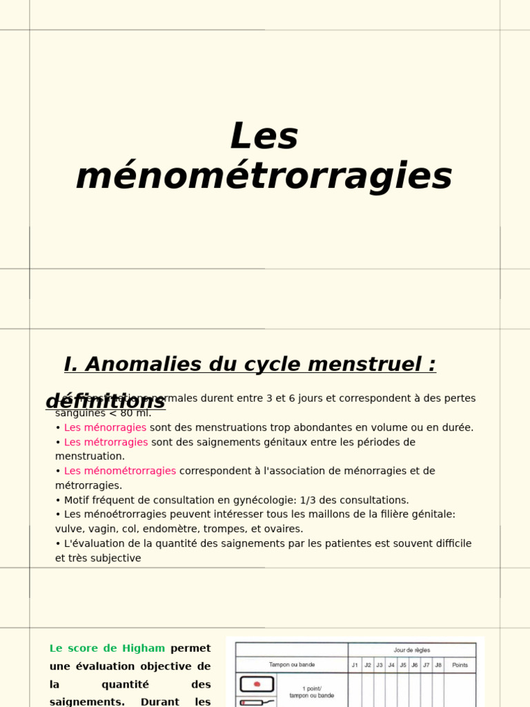 Évaluation des ménométrorragies et score Higham | PDF | Cycle menstruel ...